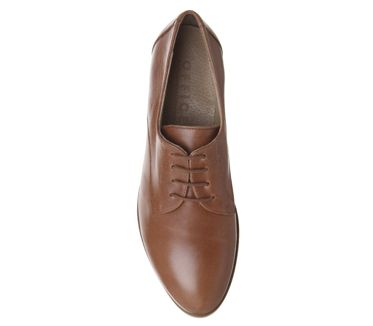 OFFICE Format Lace Up Flats Tan Leather - Flat Shoes for Women