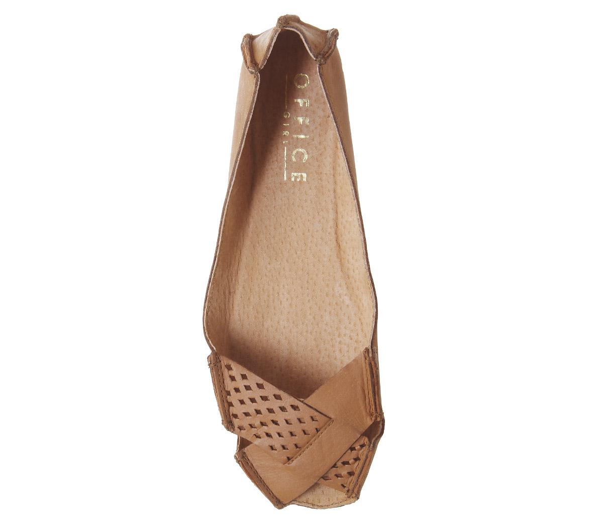 OFFICE Felt Peep Toe Shoes Tan Leather - Flat Shoes for Women