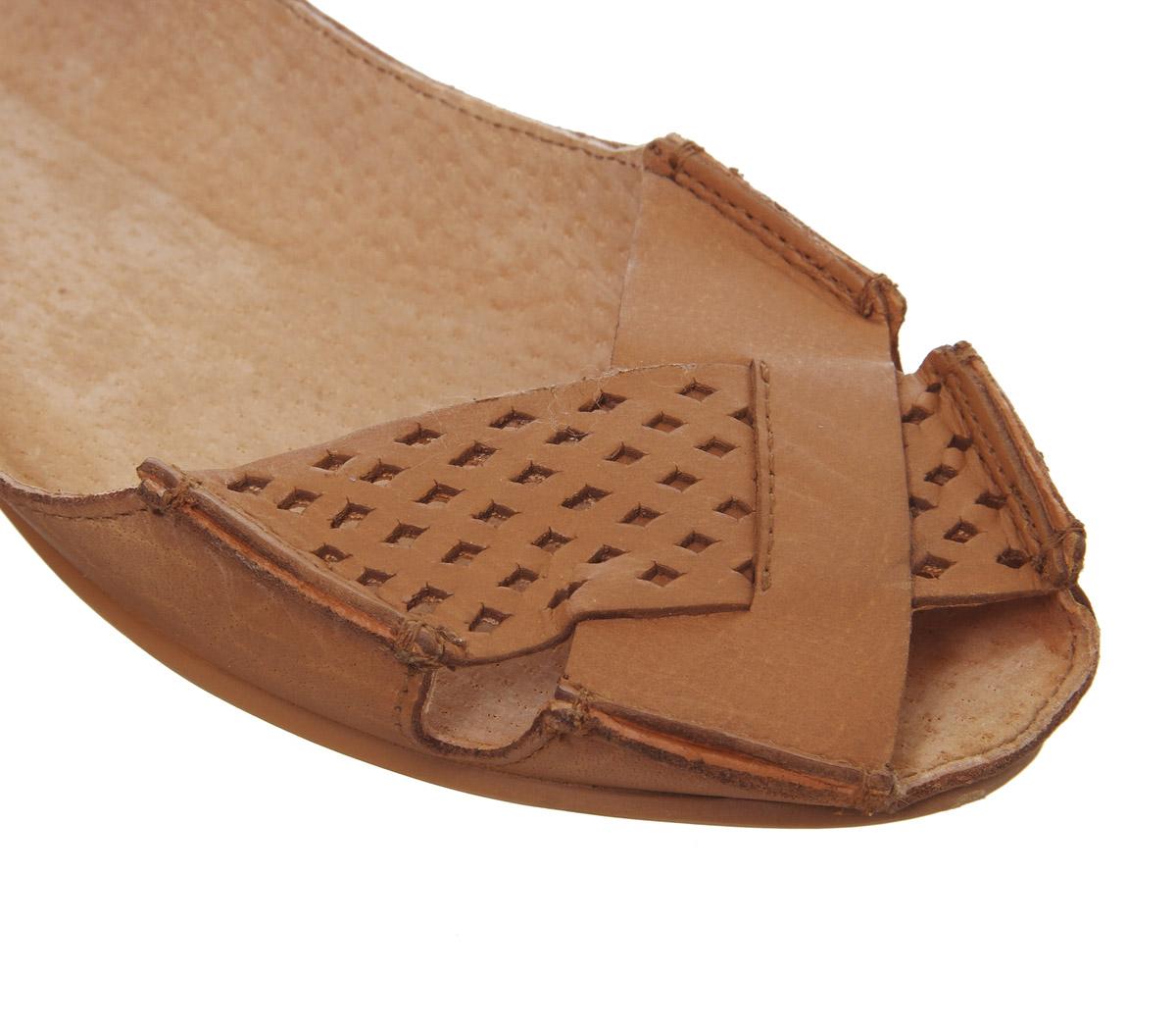 OFFICE Felt Peep Toe Shoes Tan Leather - Flat Shoes for Women