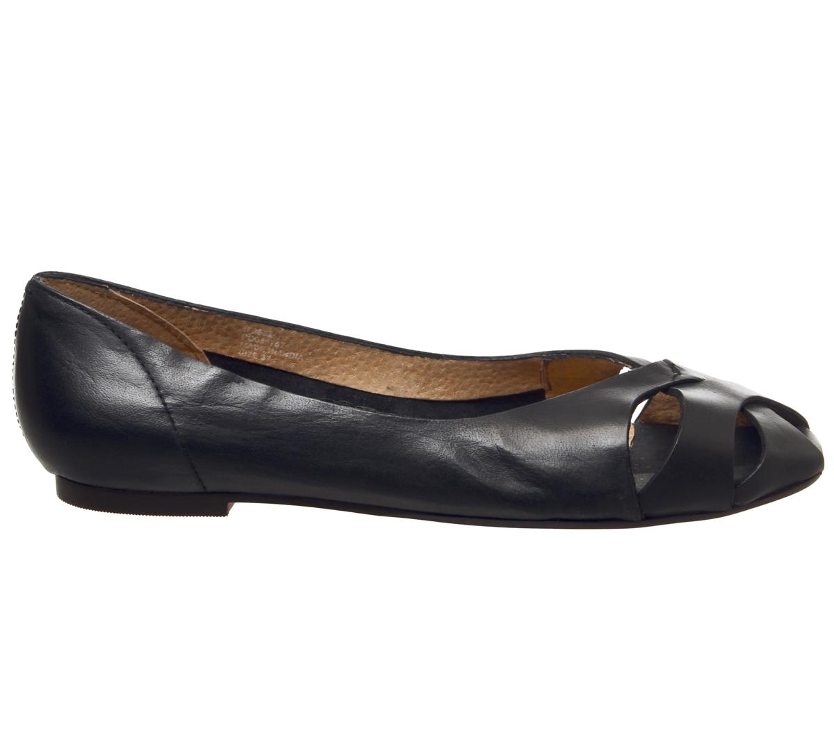 OFFICE Fickle Peep Toe Flats Black Leather - Flat Shoes for Women