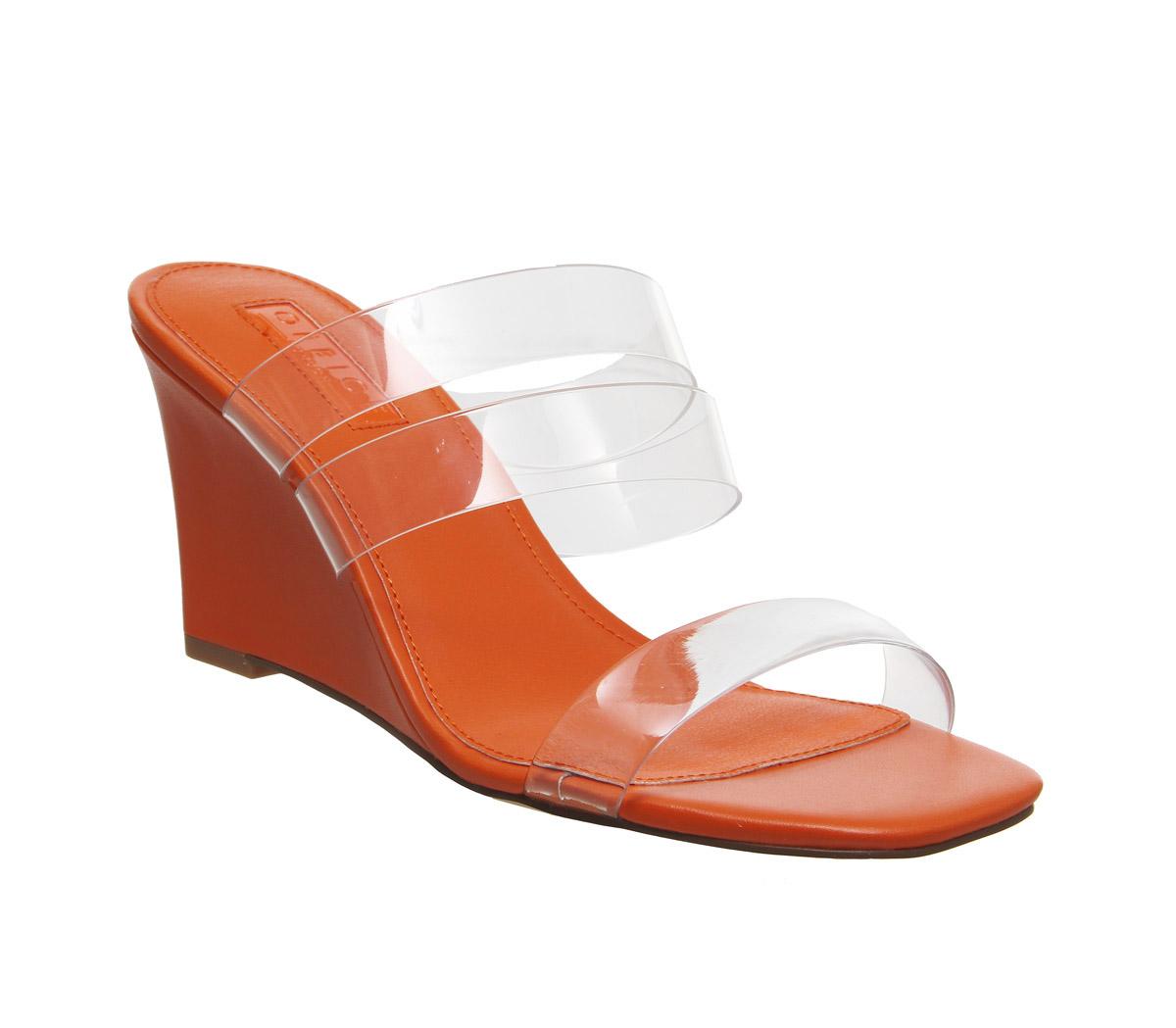 OFFICE Mirror Transparent Wedges Neon Orange - Mid Heels