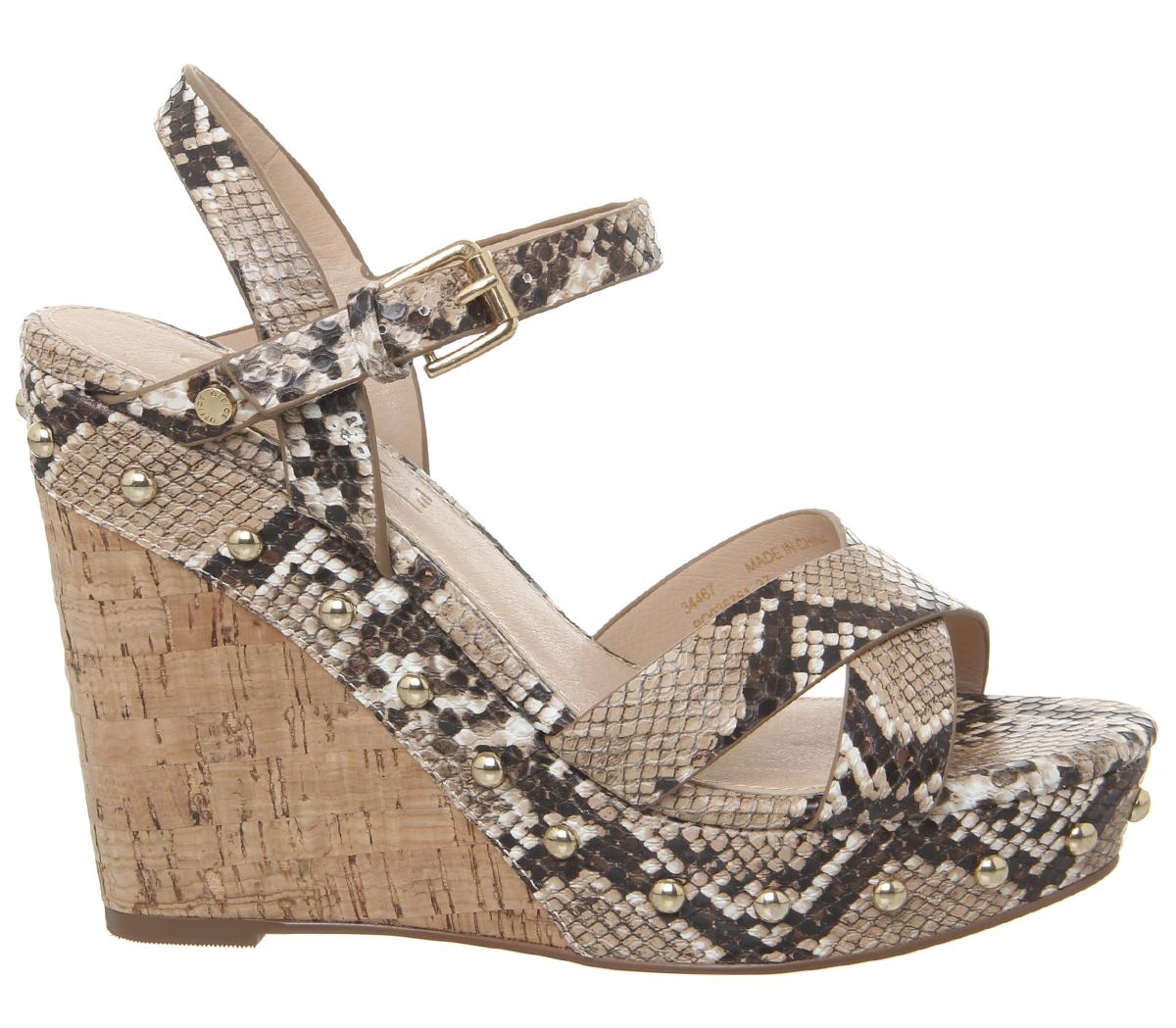 OFFICE Han Stud Cork Wedge Natural Snake - High Heels