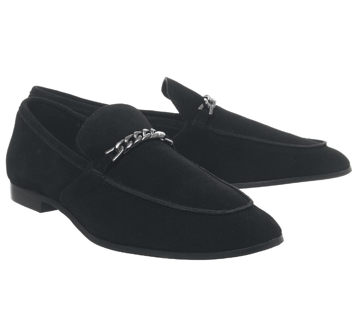 OFFICE Lion Chain Loafers Black Suede - Men’s Smart Shoes