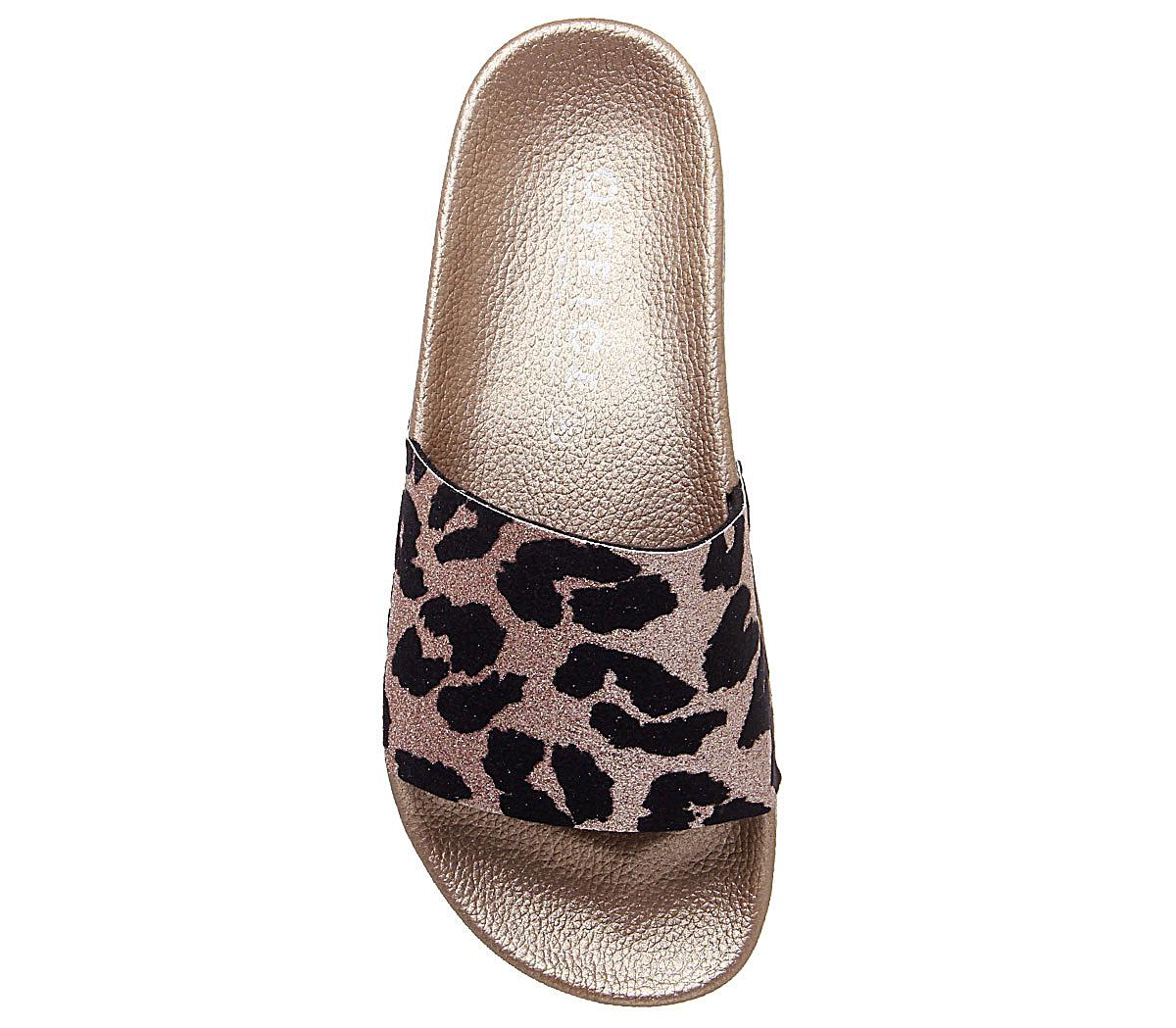 OFFICE Smashing Slides Rose Gold Leopard Glitter - Women’s Sandals