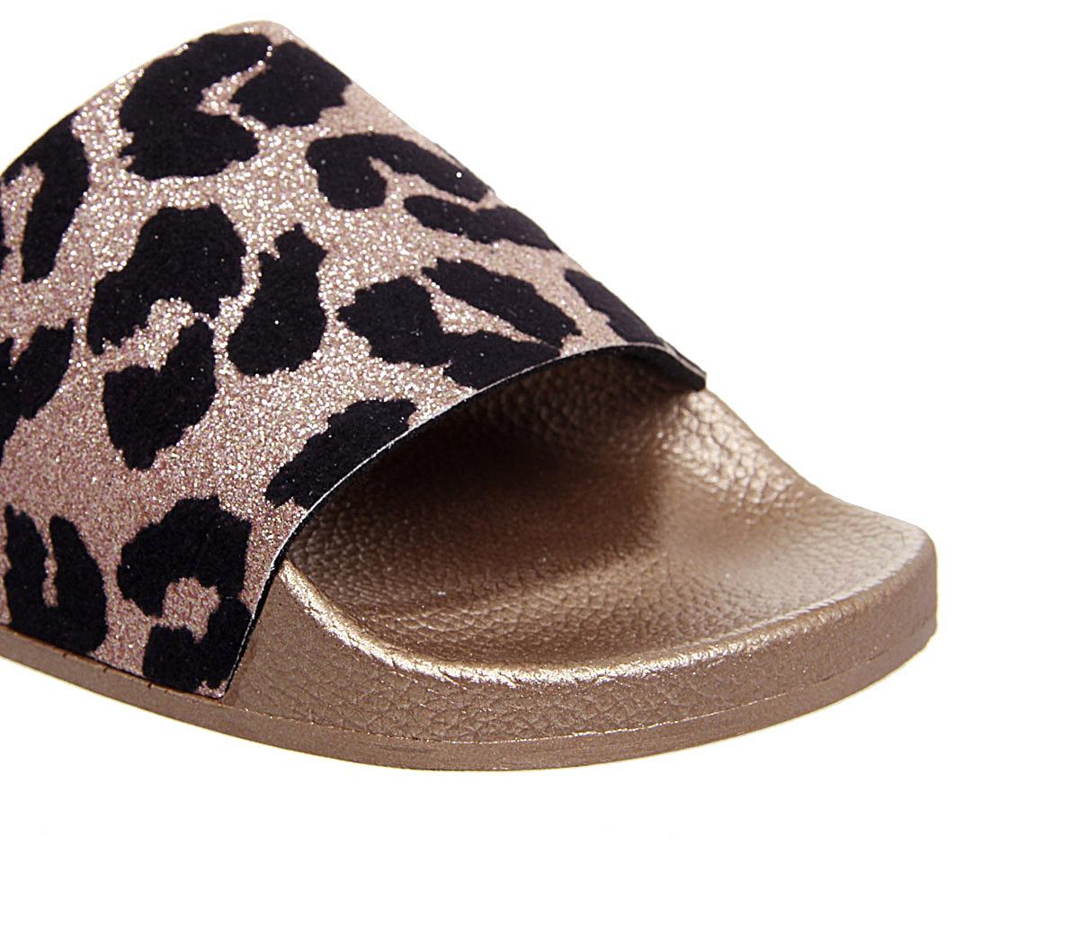 OFFICE Smashing Slides Rose Gold Leopard Glitter - Women’s Sandals