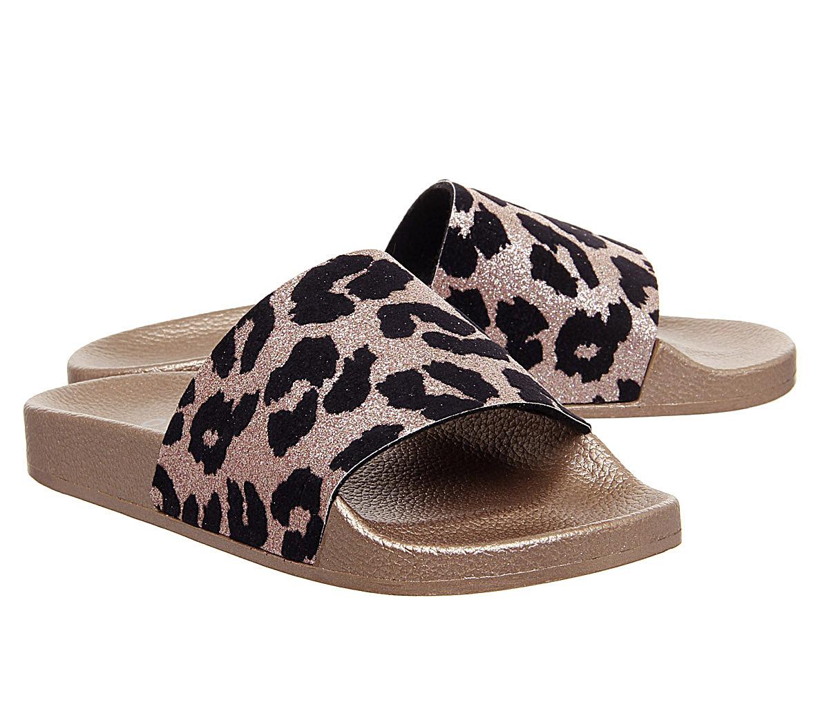 OFFICE Smashing Slides Rose Gold Leopard Glitter - Women’s Sandals