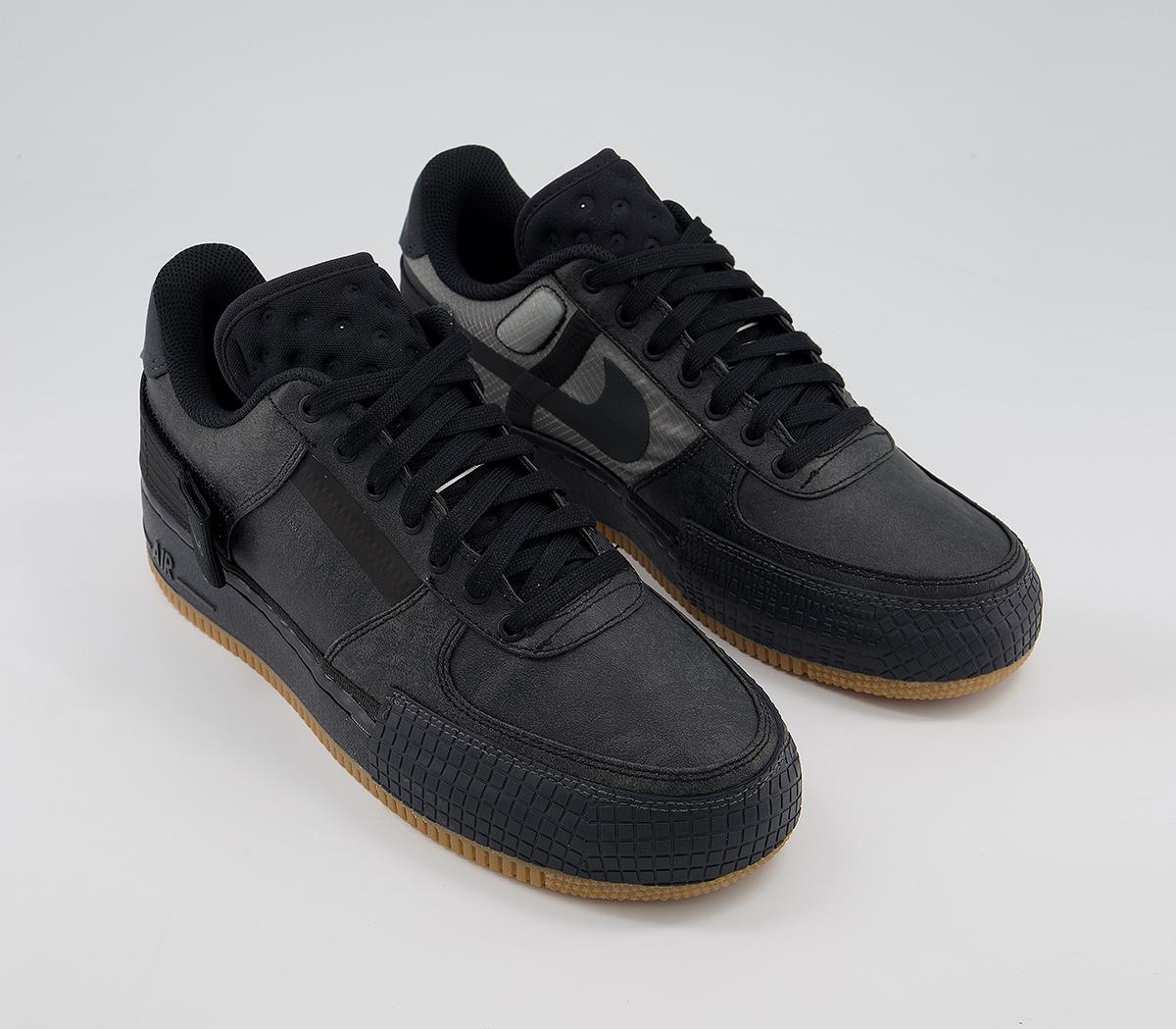Nike Air Force 1 Type Trainers Black Anthracite Gum Brown - Unisex Sports