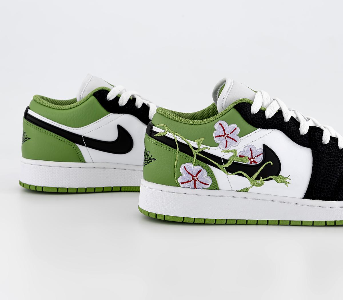 Jordan Air Jordan 1 Low Gs Trainers White Black Altitude Green Lavender ...