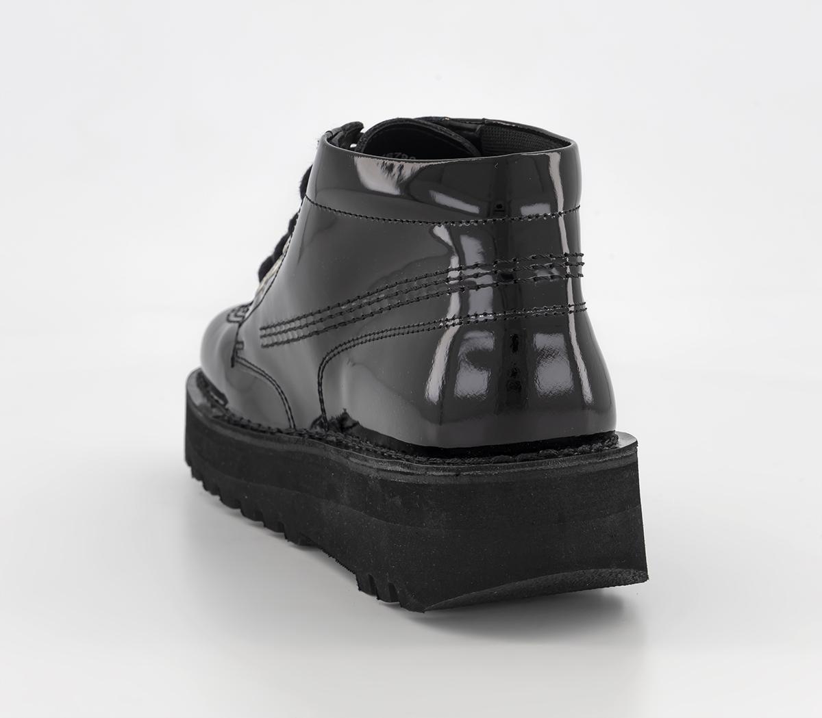 Kickers Kick Hi Stack Boots Black Patent Leather - Flat Shoes for Women