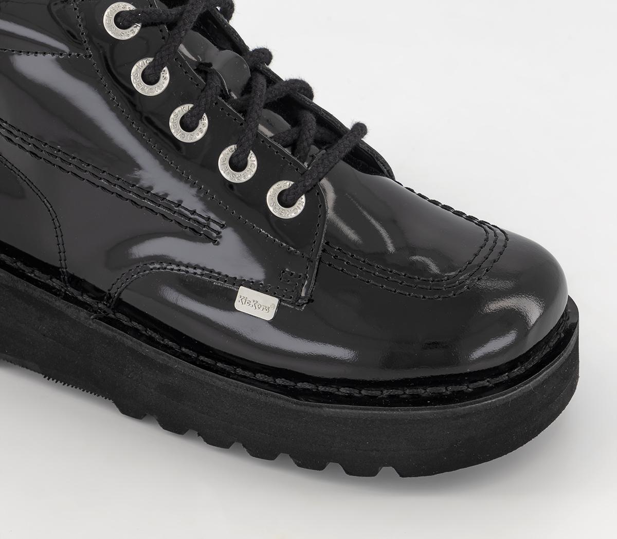 Kickers Kick Hi Stack Boots Black Patent Leather - Flat Shoes for Women