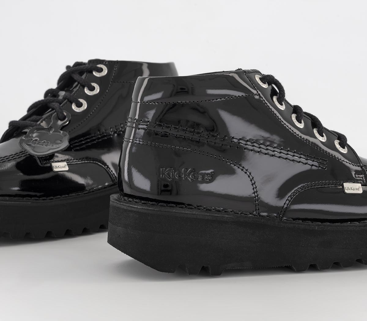 Kickers Kick Hi Stack Boots Black Patent Leather - Flat Shoes for Women