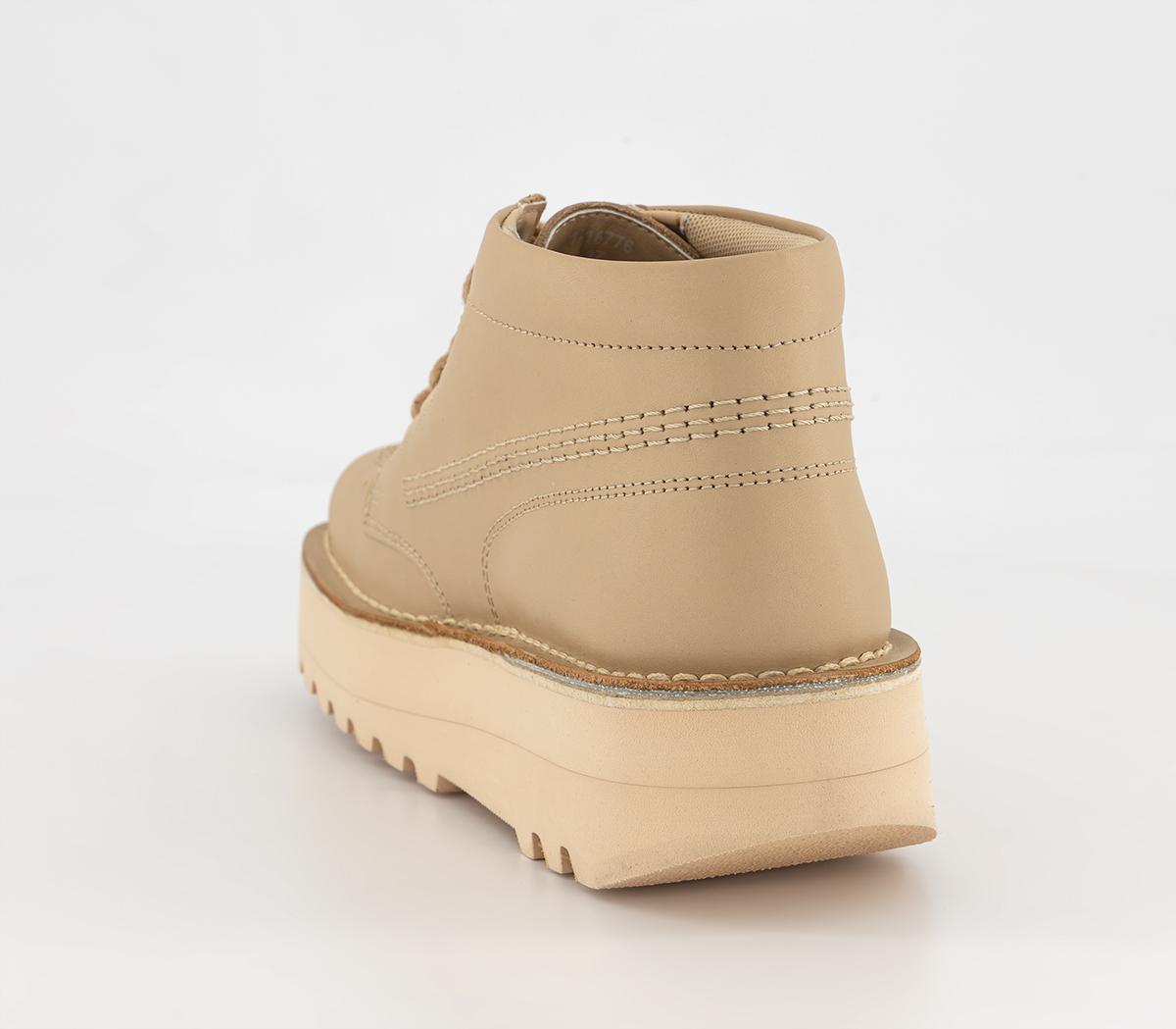 Kickers Kick Hi Stack Boots Beige Leather - Flat Shoes for Women