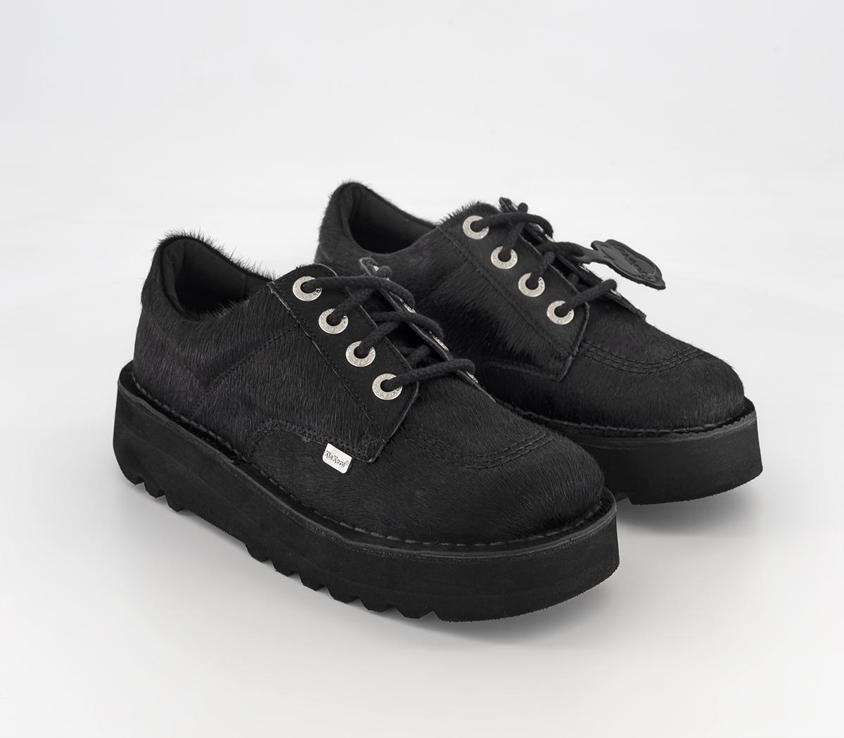 Kickers Kick Lo Stack Shoes Black Pony Hair - Flat Shoes for Women