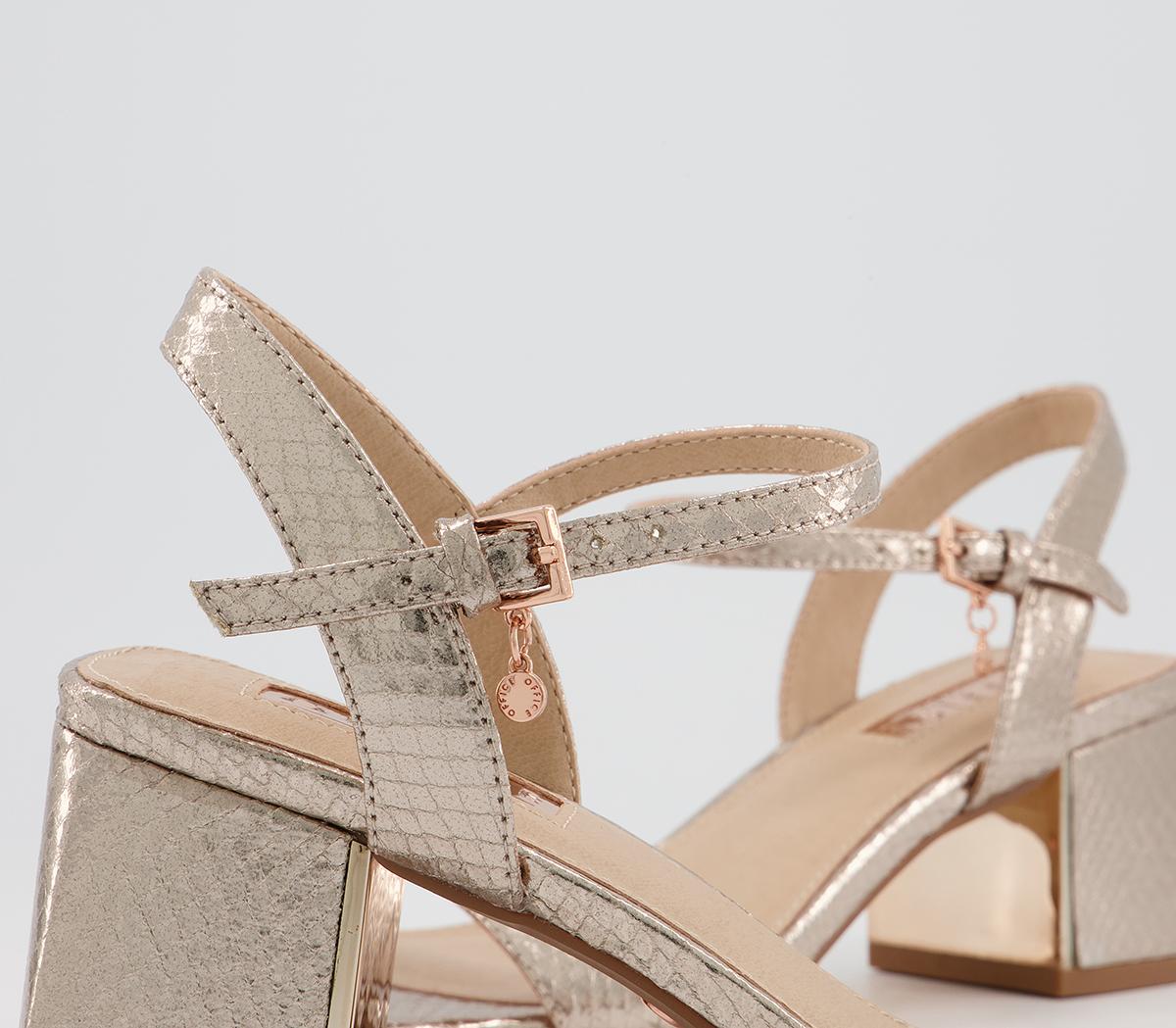 OFFICE Mula Minimal Block Heel Sandals Rose Gold Snake - Mid Heels