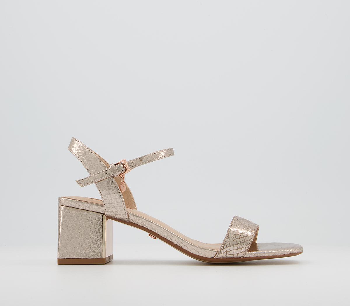 OFFICE Mula Minimal Block Heel Sandals Rose Gold Snake - Mid Heels