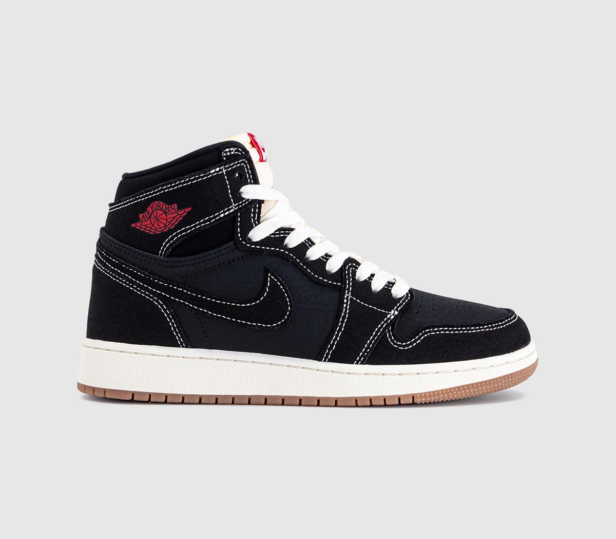 Click here for Jordan Womens Air 1 High OG GS Trainers Black Univ... prices