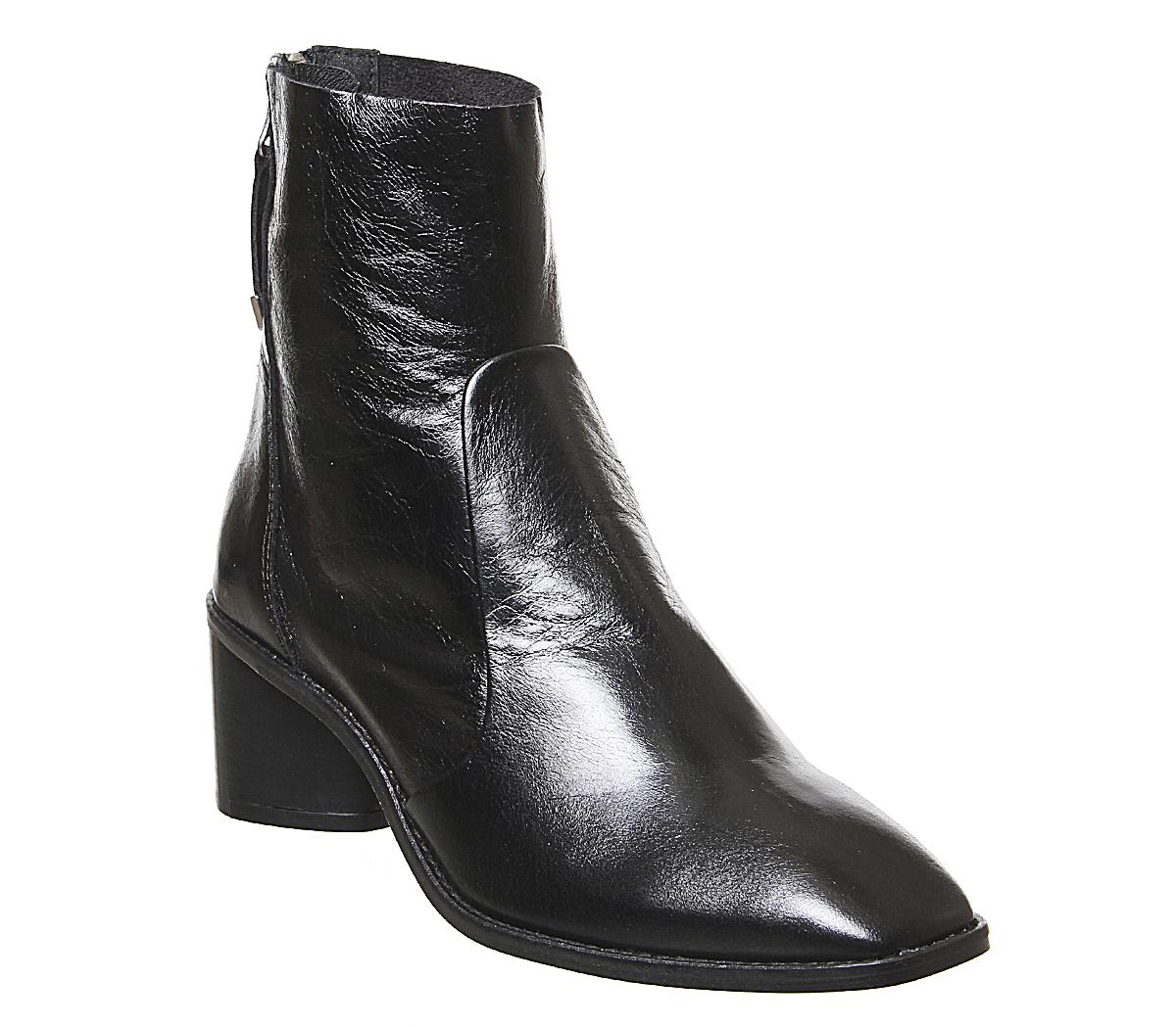 OFFICE Achilles Unlined Block Heeled Boots Black Leather - Women's ...