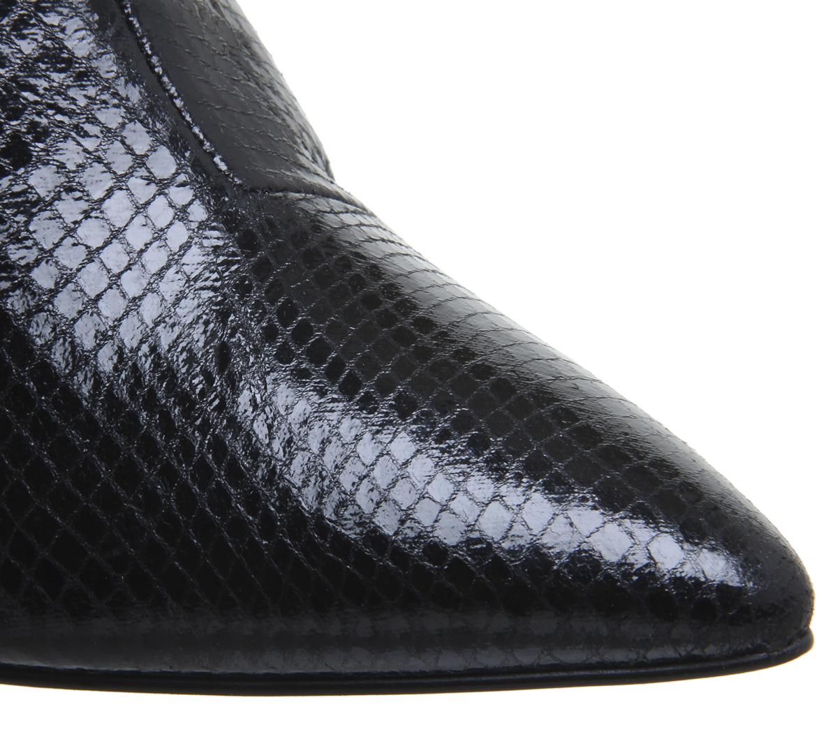OFFICE Allure Pointed Block Heel Boots Black Snake - Women's Ankle Boots