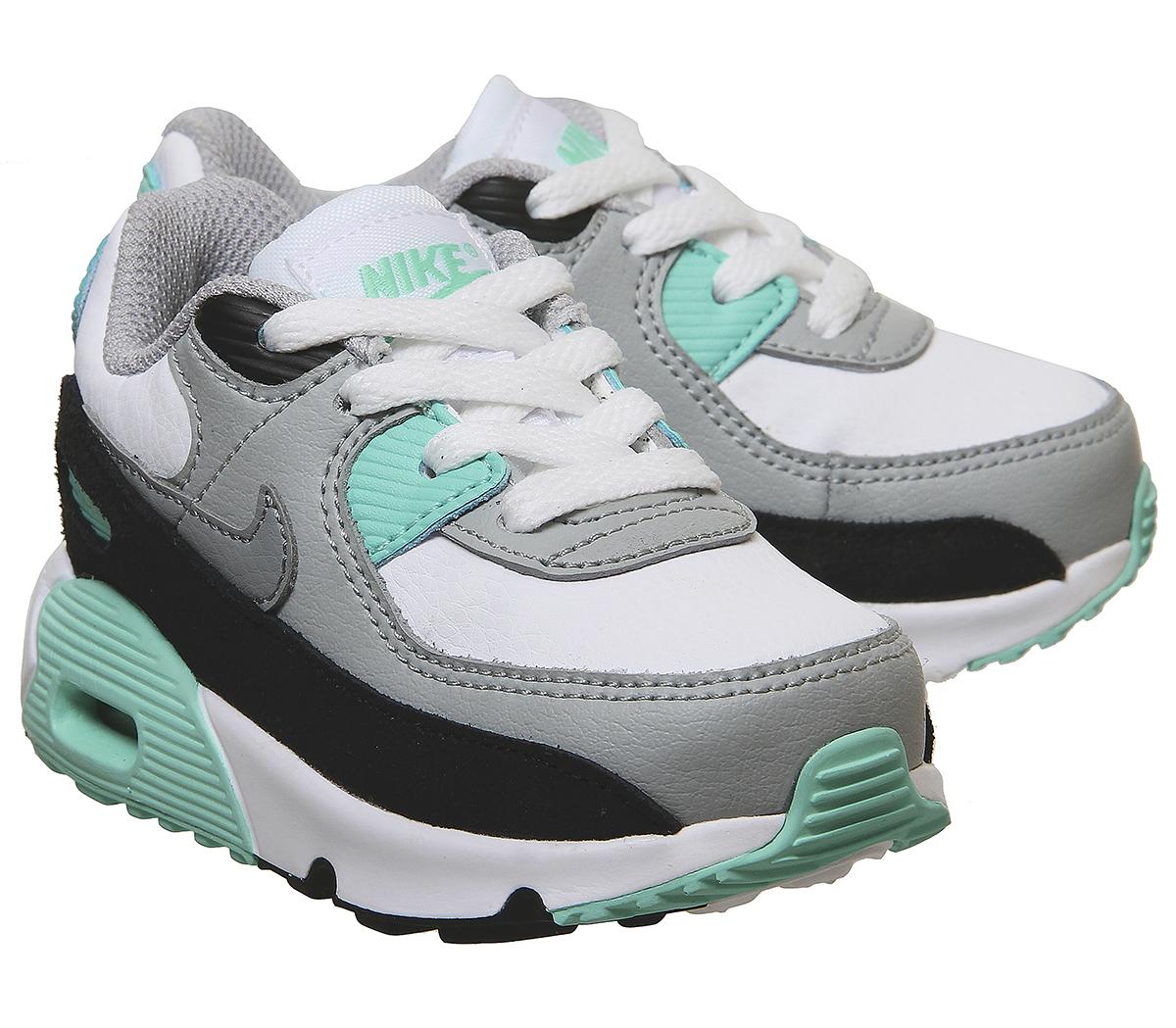 Nike Air Max 90 Infant Trainers White Particle Grey Smoke Grey Turquoise - Unisex
