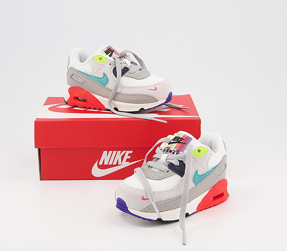 Nike Air Max 90 Infant Trainers Pearl Grey Sport Turquoise White Black ...