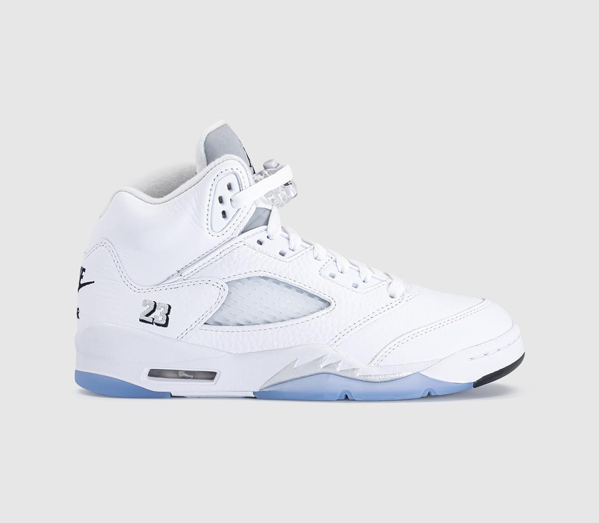 Click here for Jordan Kids 5 GS Trainers White Black Metallic Sil... prices