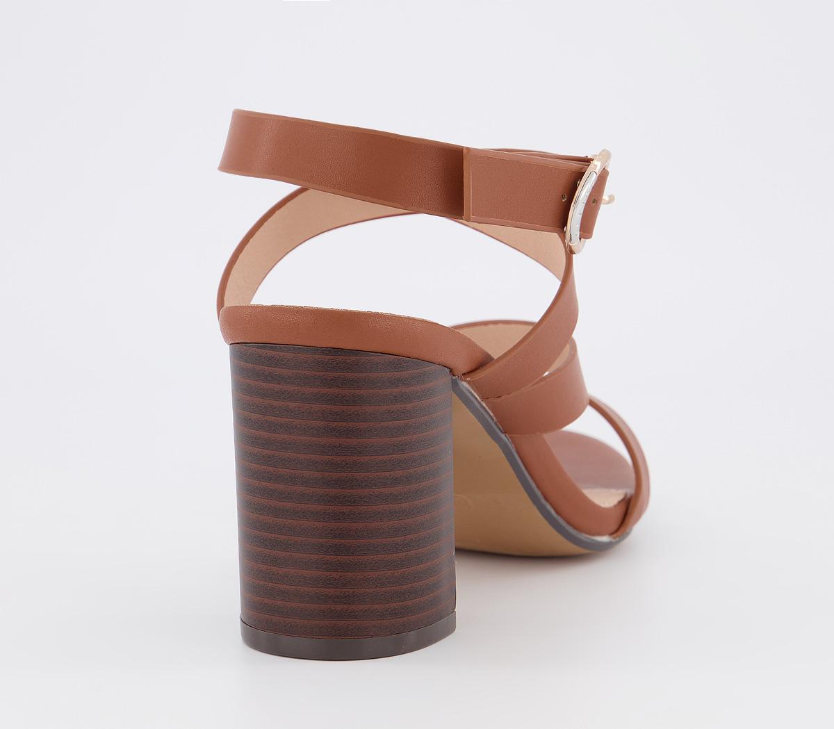 OFFICE Maroon Strappy Block Heels Tan - Mid Heels