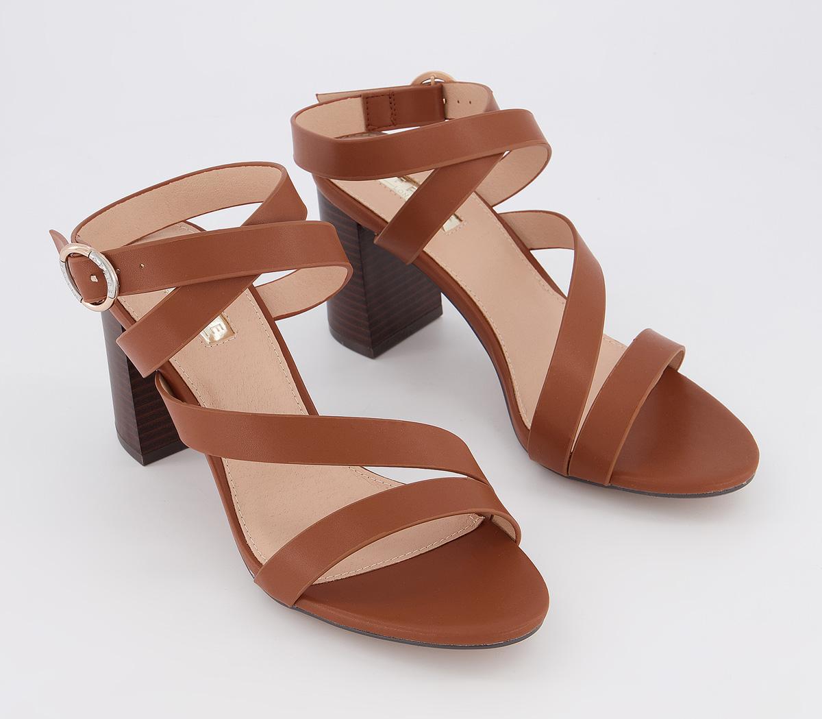 OFFICE Maroon Strappy Block Heels Tan - Mid Heels