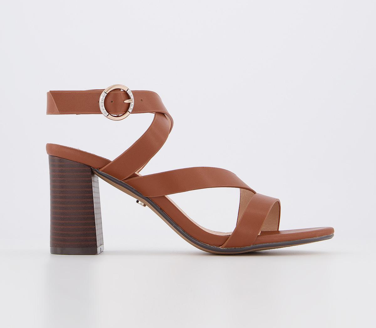 OFFICE Maroon Strappy Block Heels Tan - Mid Heels