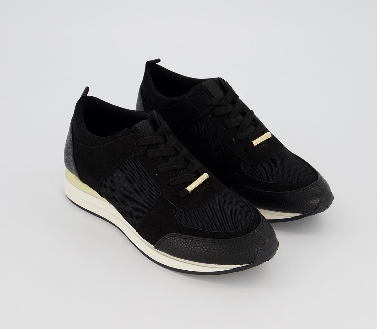 OFFICE Follow Lace Up Runners Black Mix Gold Hardware - Flat Shoes for ...
