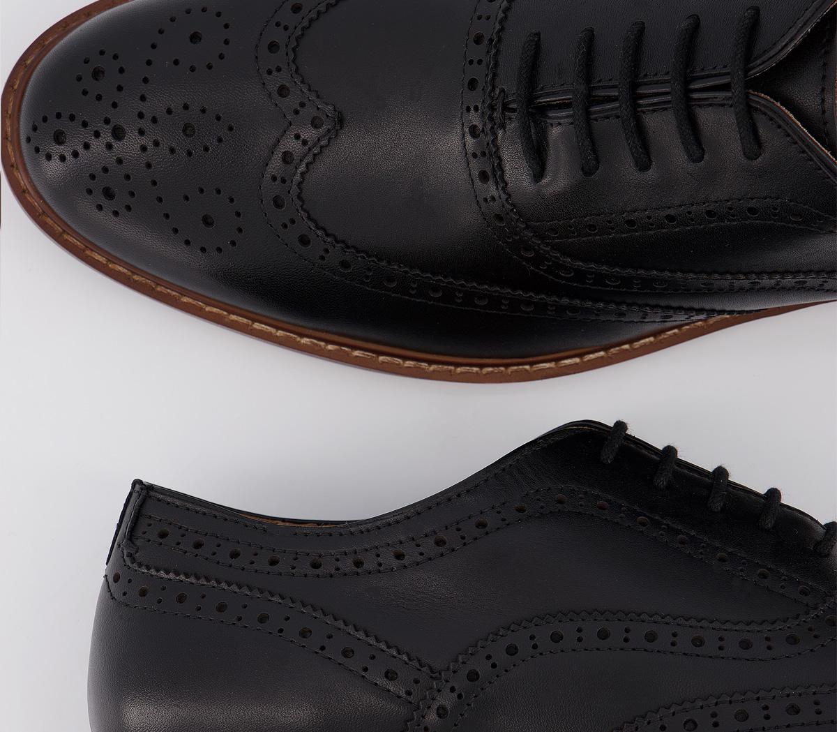 OFFICE Mean Brogue Shoes Black Leather - Mens Brogues