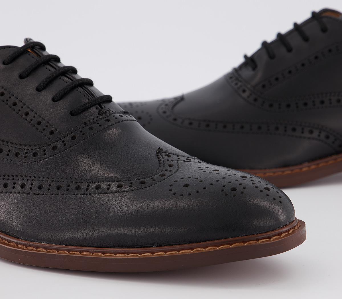 OFFICE Mean Brogue Shoes Black Leather - Mens Brogues