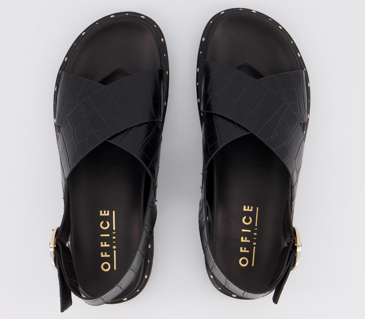 OFFICE Supernova Cross Strap Sandals Black Croc - Women’s Sandals