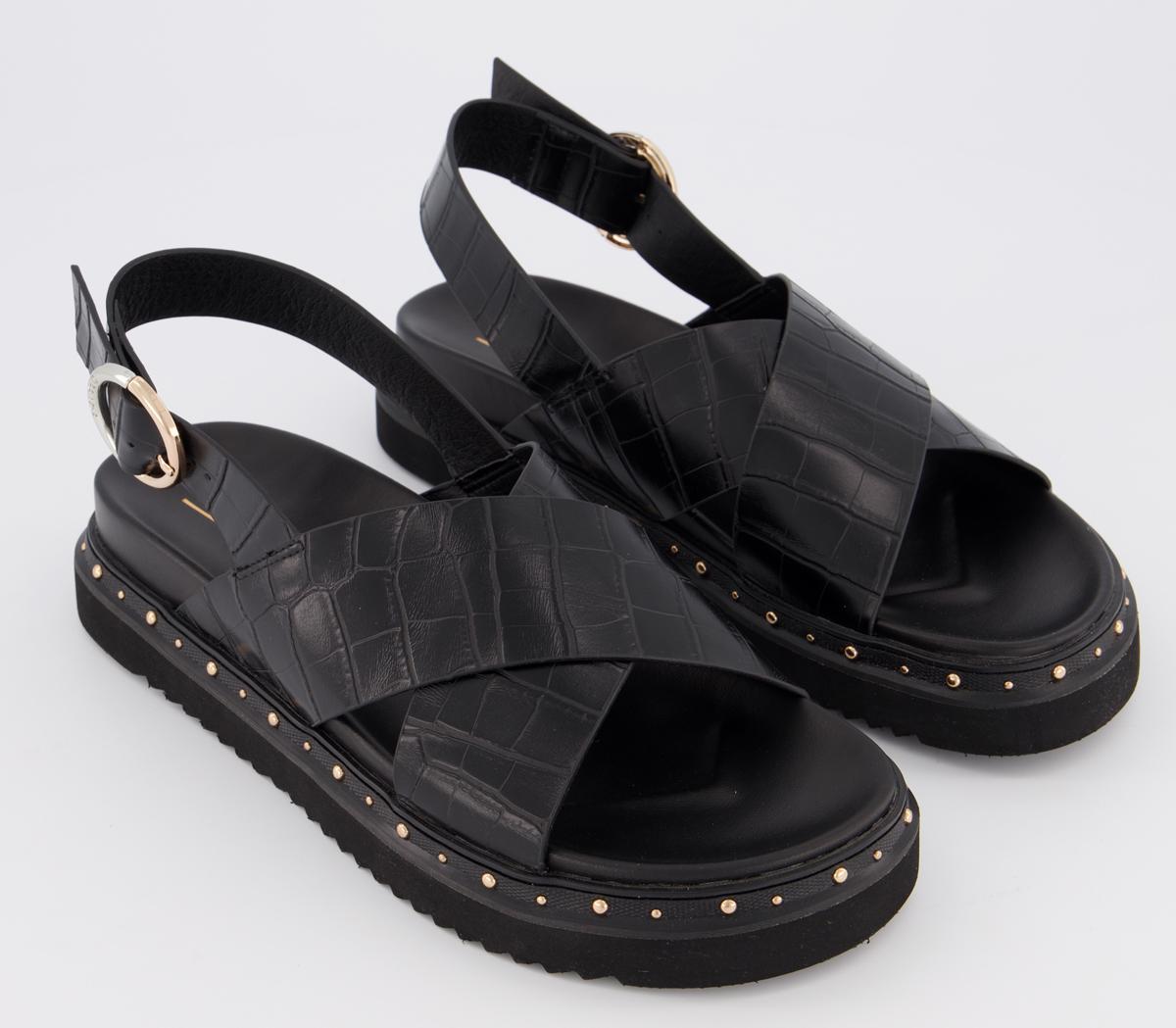 OFFICE Supernova Cross Strap Sandals Black Croc - Women’s Sandals