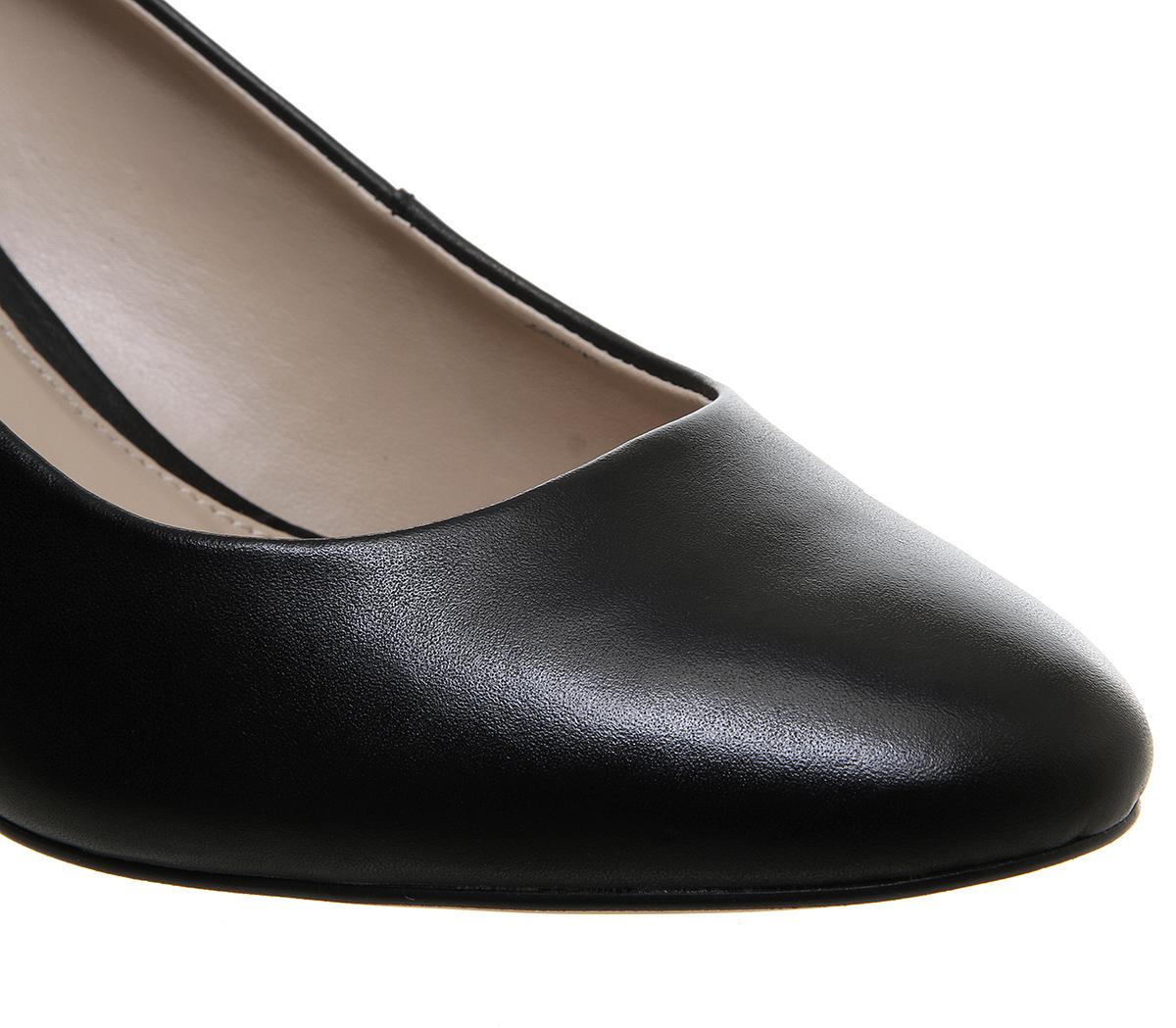 OFFICE Madge- Round Toe Court Shoe Black Leather - Mid Heels