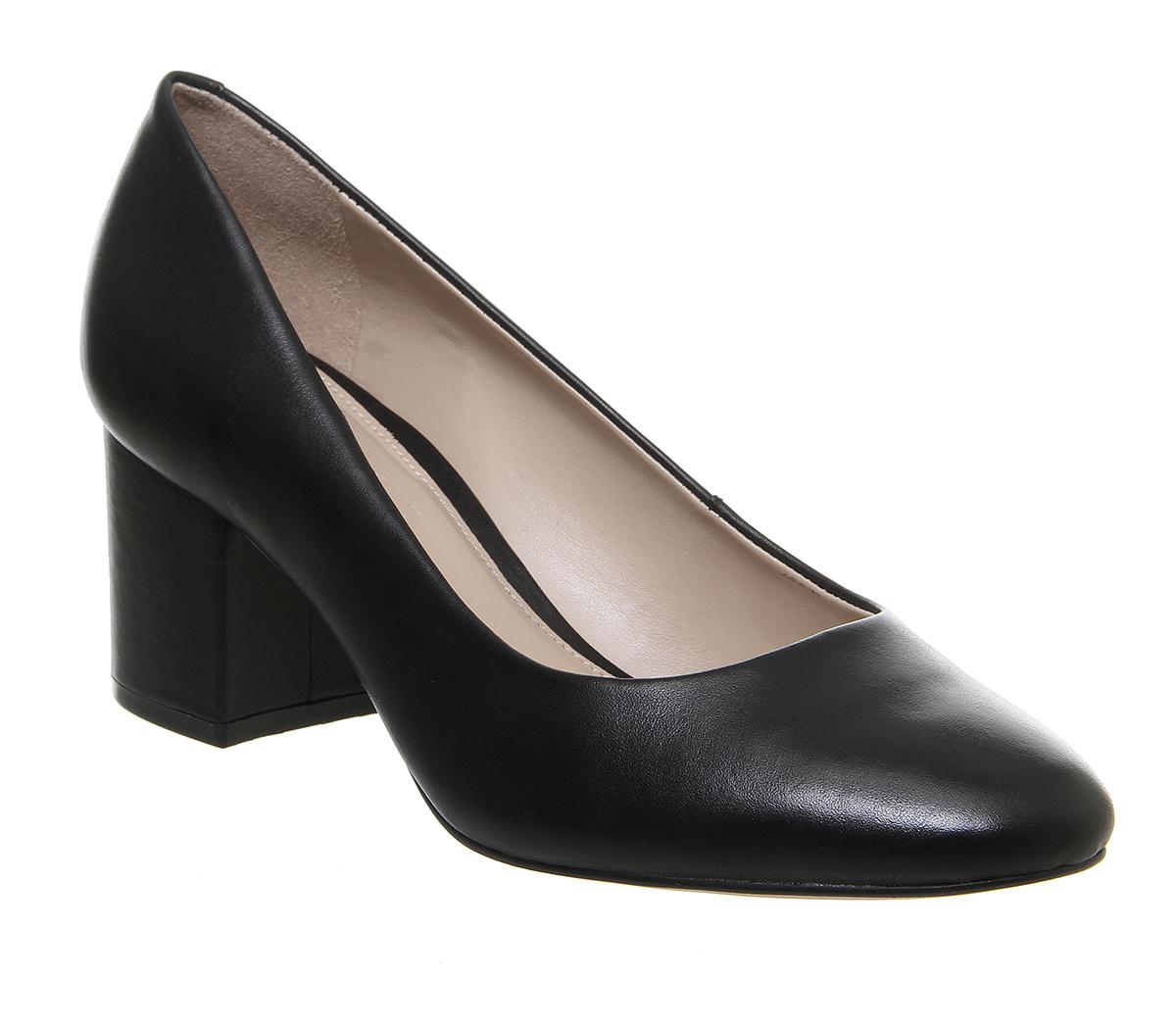 OFFICE Madge- Round Toe Court Shoe Black Leather - Mid Heels