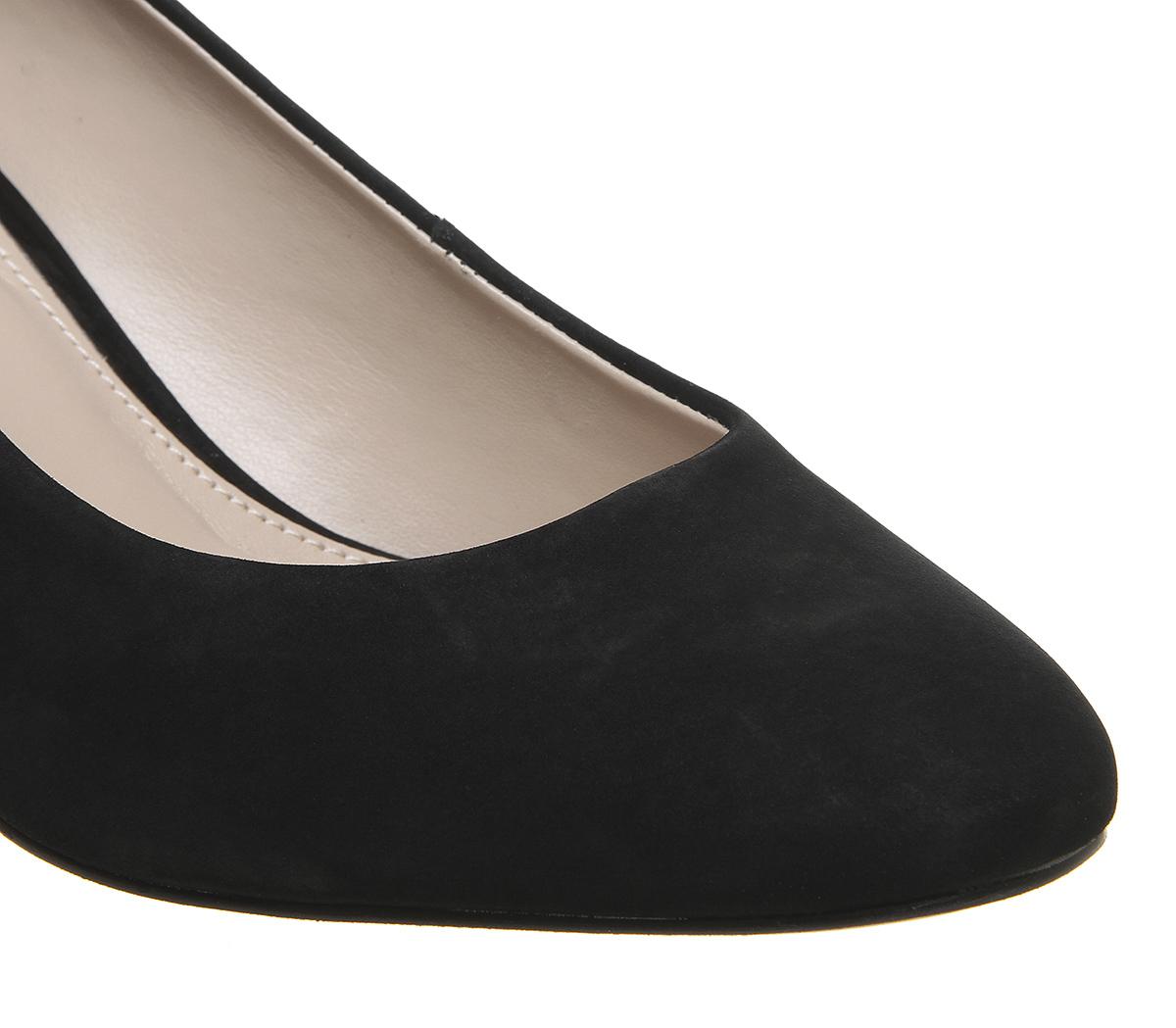 OFFICE Madge Round Toe Court Heels Black Nubuck - Mid Heels