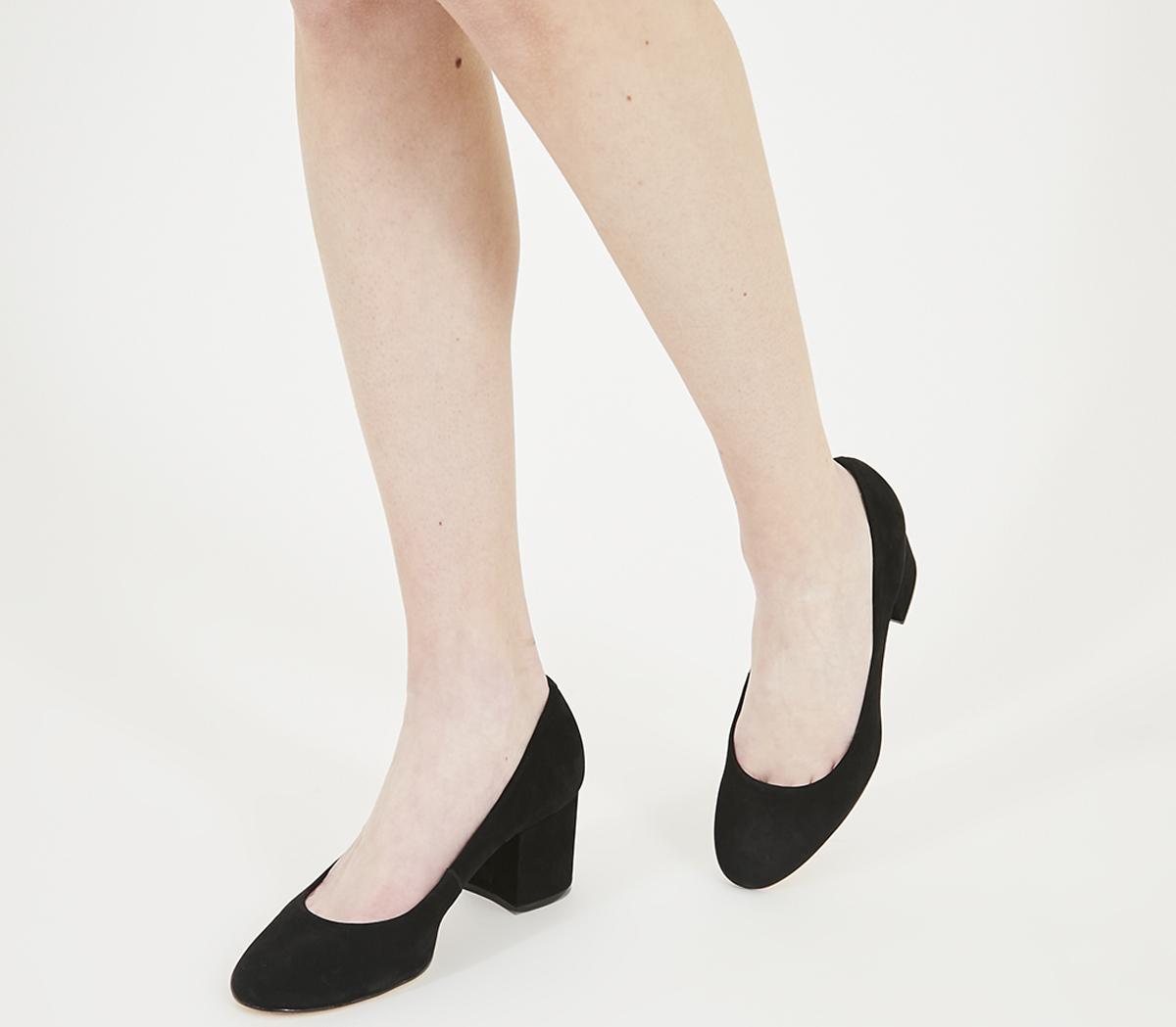 OFFICE Madge Round Toe Court Heels Black Nubuck - Mid Heels
