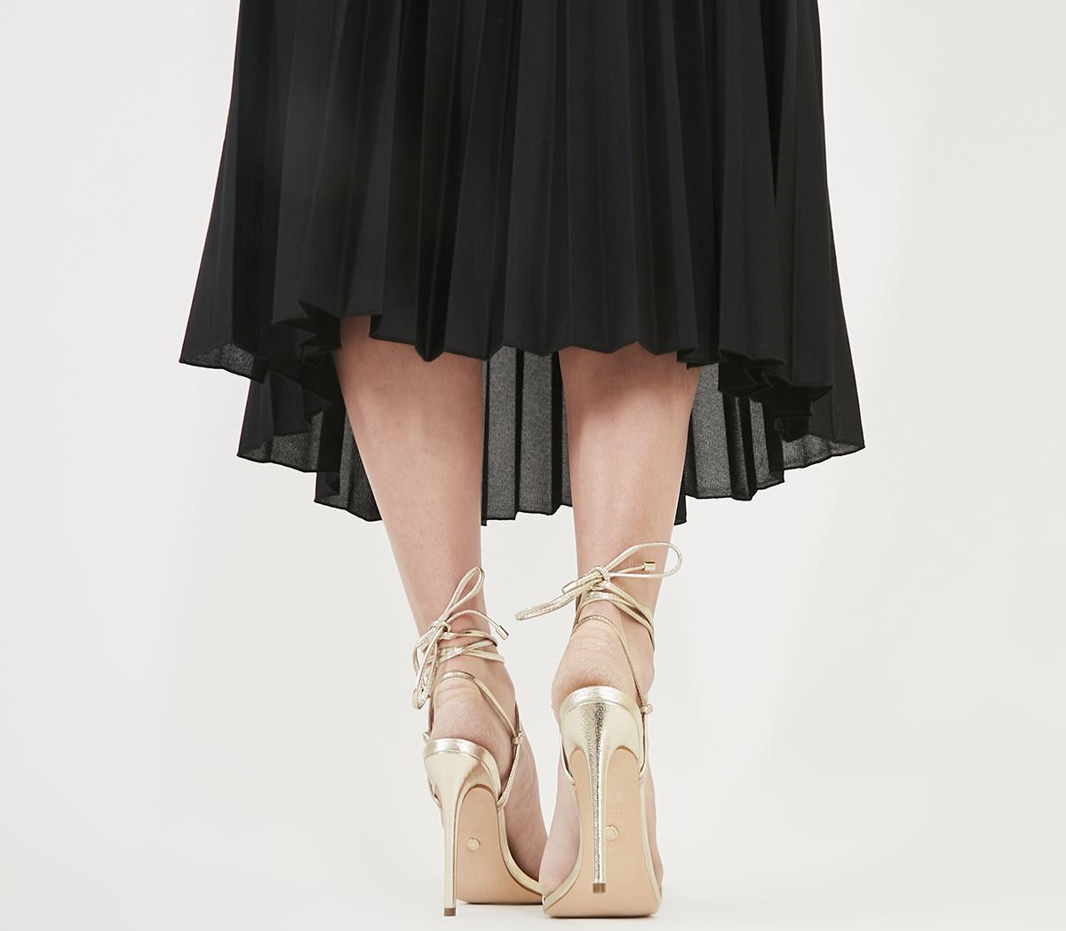 OFFICE Hustler Ankle Tie High Sandals Gold Leather - High Heels