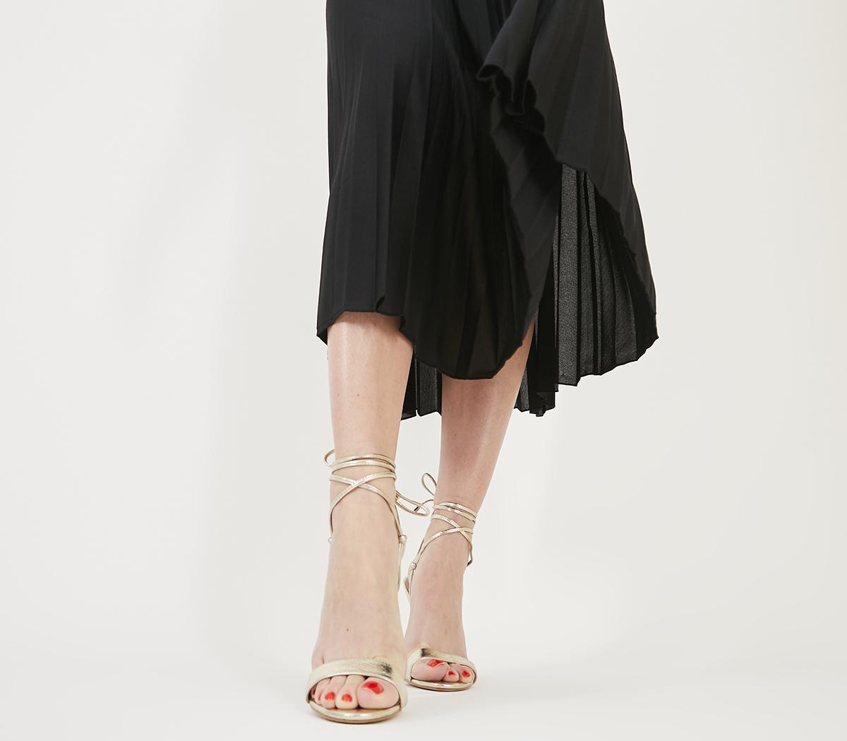 OFFICE Hustler Ankle Tie High Sandals Gold Leather - High Heels