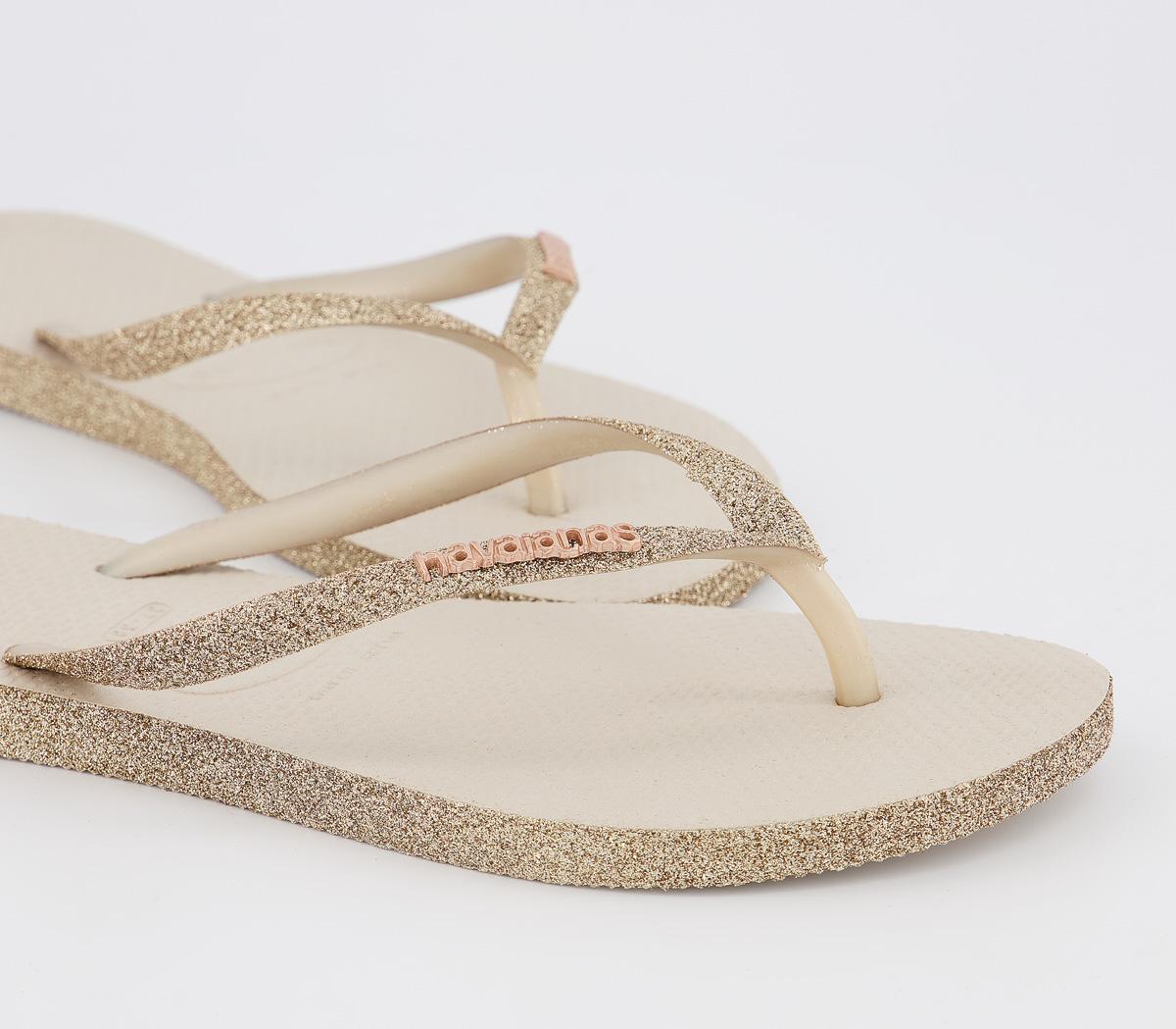 Havaianas Slim Sparkle Flip Flops Beige - Women’s Sandals