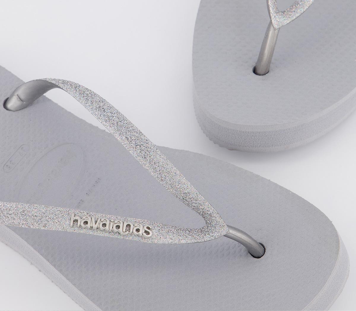 Havaianas Slim Platform Glitter Flip Flops Steel Grey - Women’s Sandals