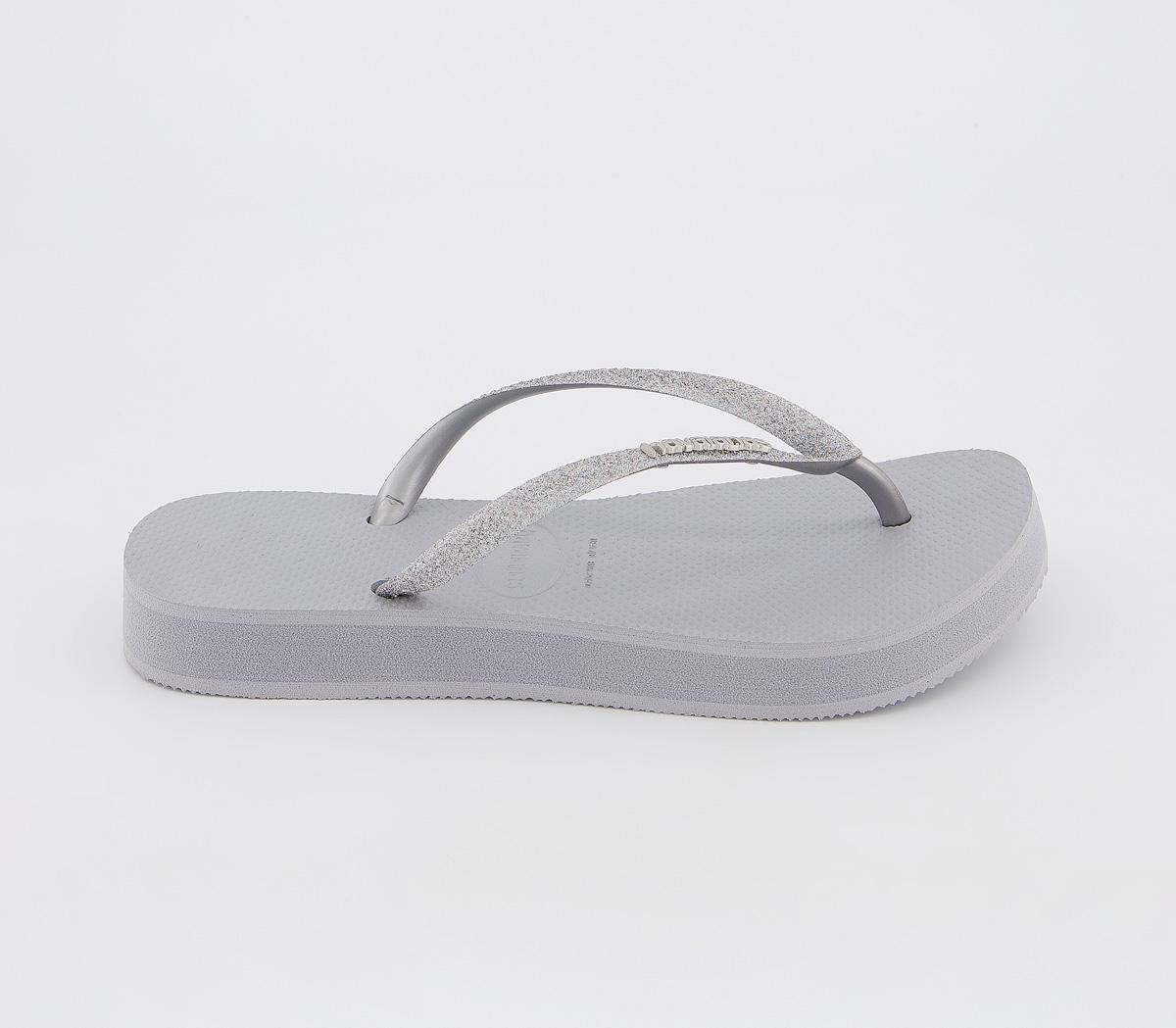 Havaianas Slim Platform Glitter Flip Flops Steel Grey - Women’s Sandals