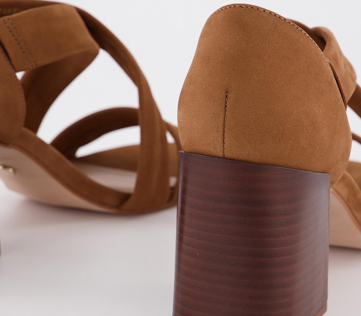 OFFICE Money Block Heel Sandals Tan Suede Stack Heel - Mid Heels
