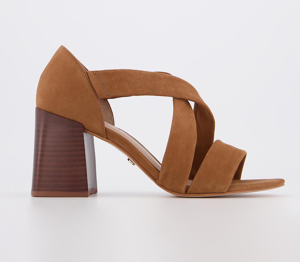 OFFICE Money Block Heel Sandals Tan Suede Stack Heel - Mid Heels