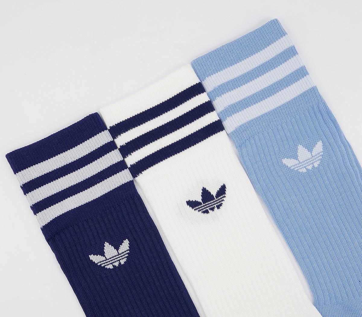 adidas Solid Crew Sock 3 Pack White White Blue - Accessories