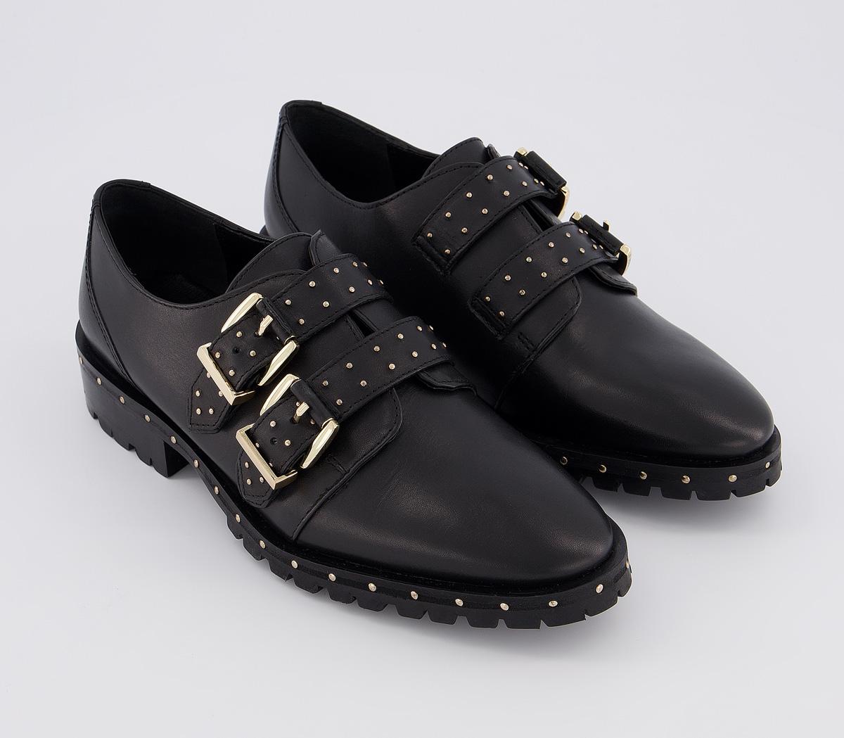 OFFICE Factual - Double Strap Cleated Shoe Black Leather Gold Hardware ...
