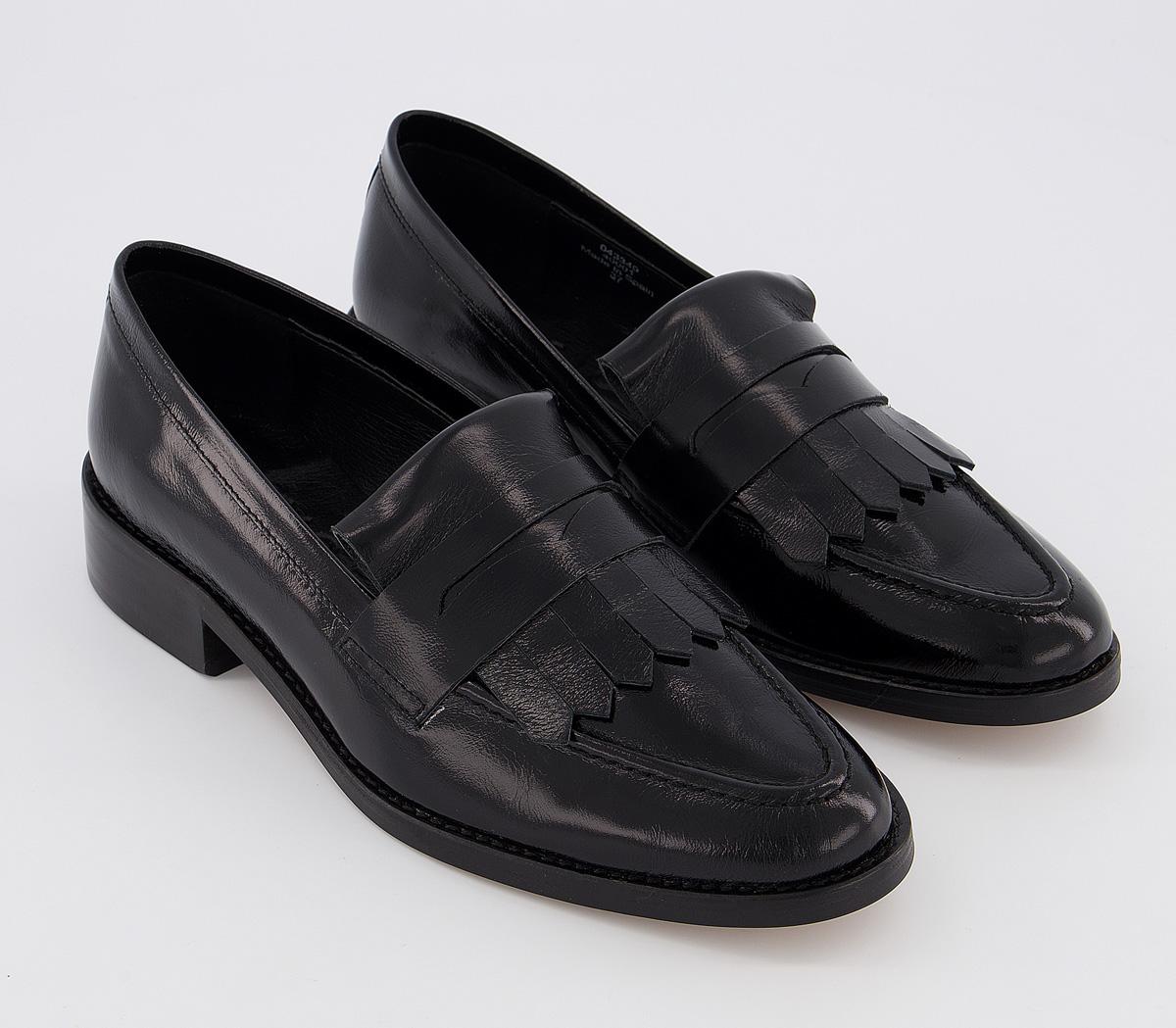 OFFICE Fanatic- Pointed Fringe Loafer Black Leather - Flat Shoes for Women