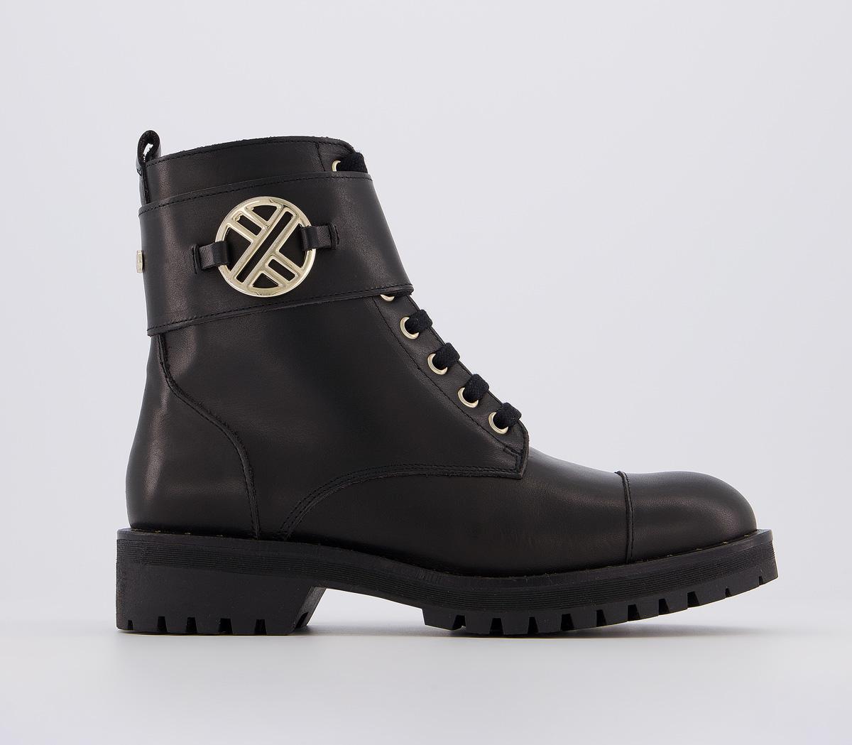 OFFICE Ambiguous Lace Up Boots Black Leather With Gold Hardware - Women ...