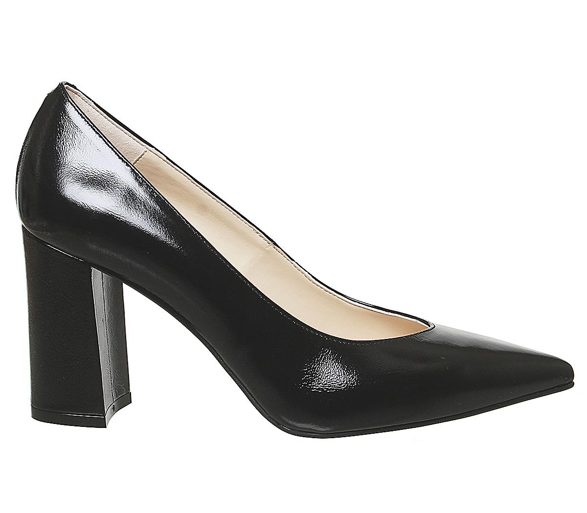 OFFICE Monaco Block Pointed Court Shoes Black Groucho Leather - Mid Heels