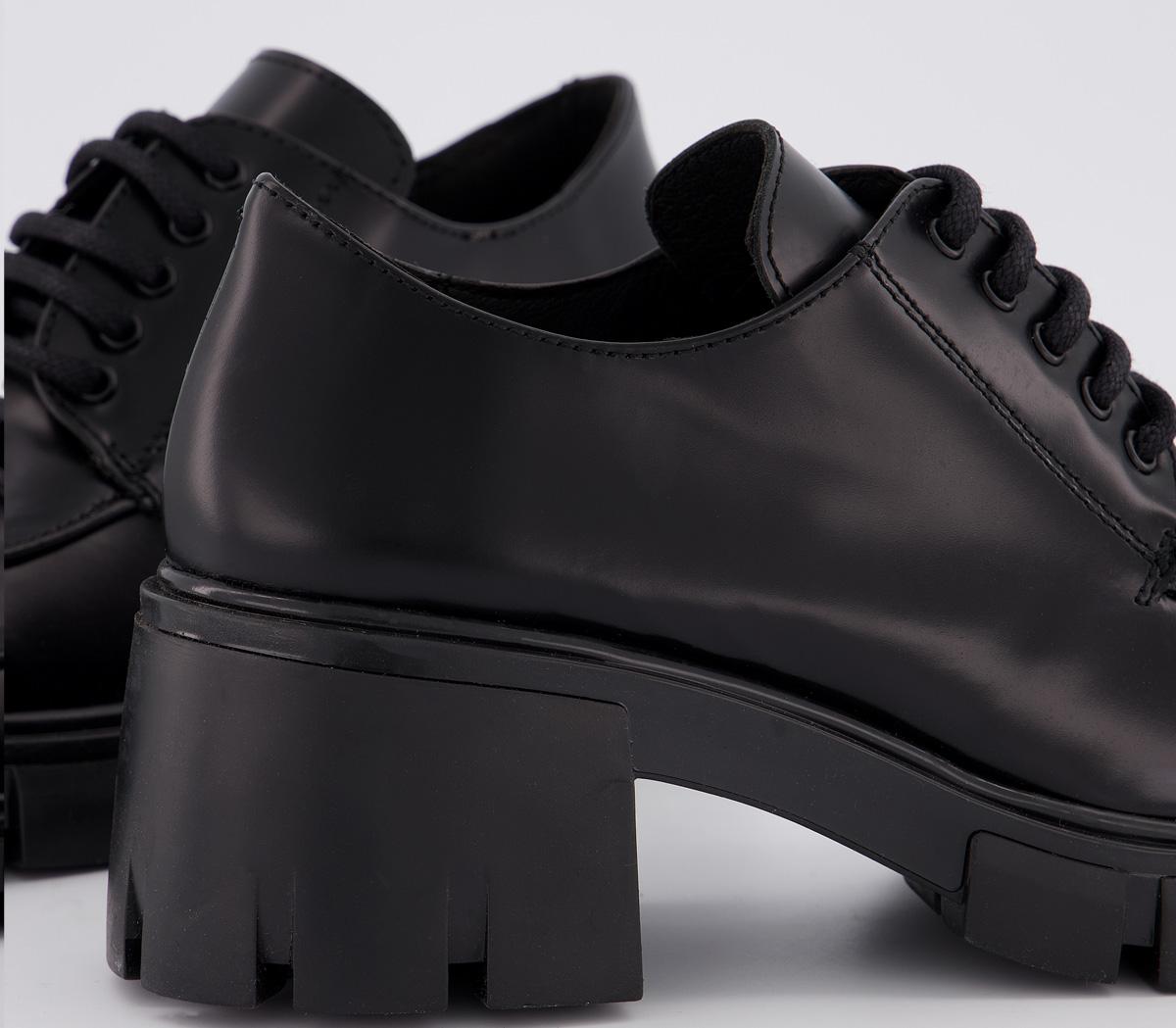 OFFICE Matcha - Chunky Sole Lace-up Black Leather - Mid Heels